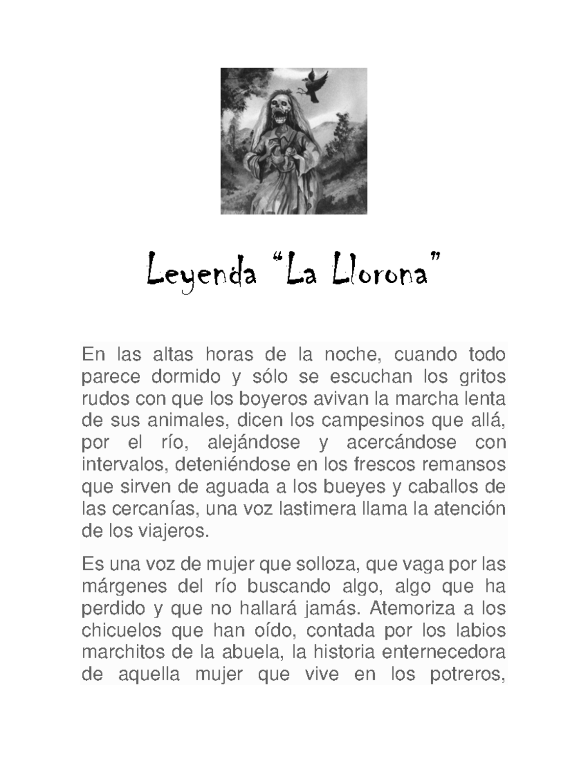 La Leyenda De La Llorona Leyenda “la Llorona” En Las Altas Horas De