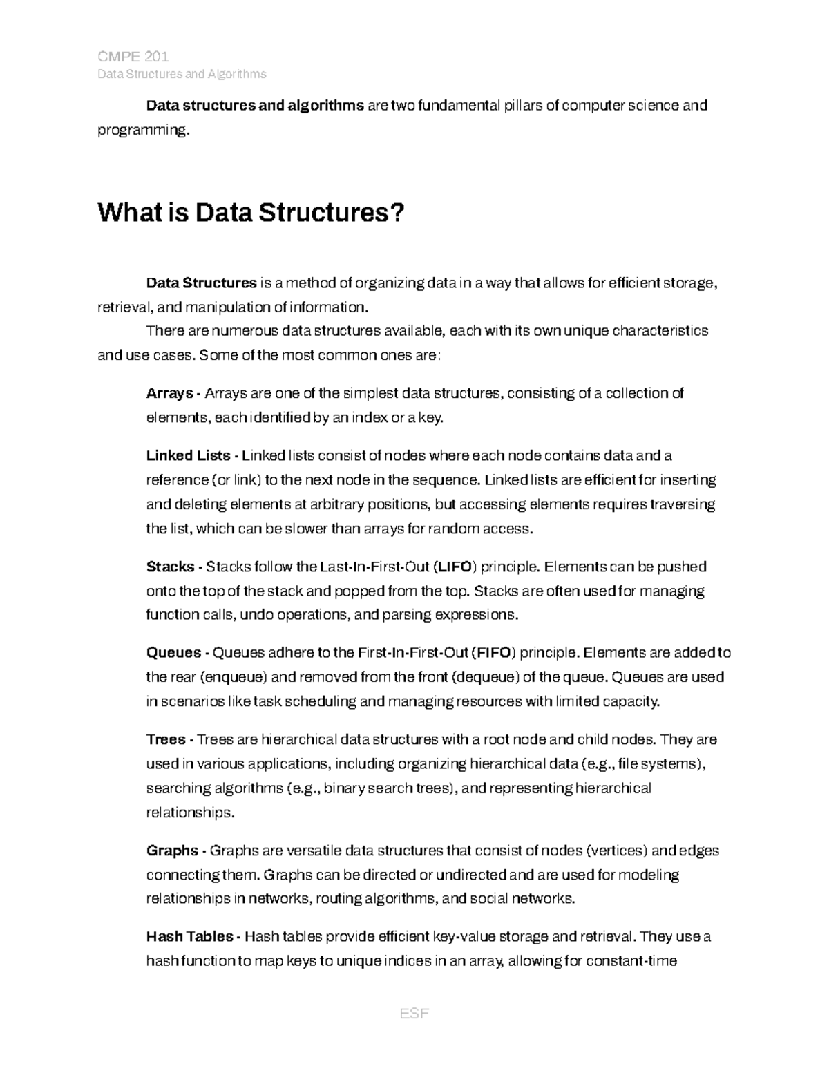 Cmpe 201 Data Structures And Algorithms Data Structures And