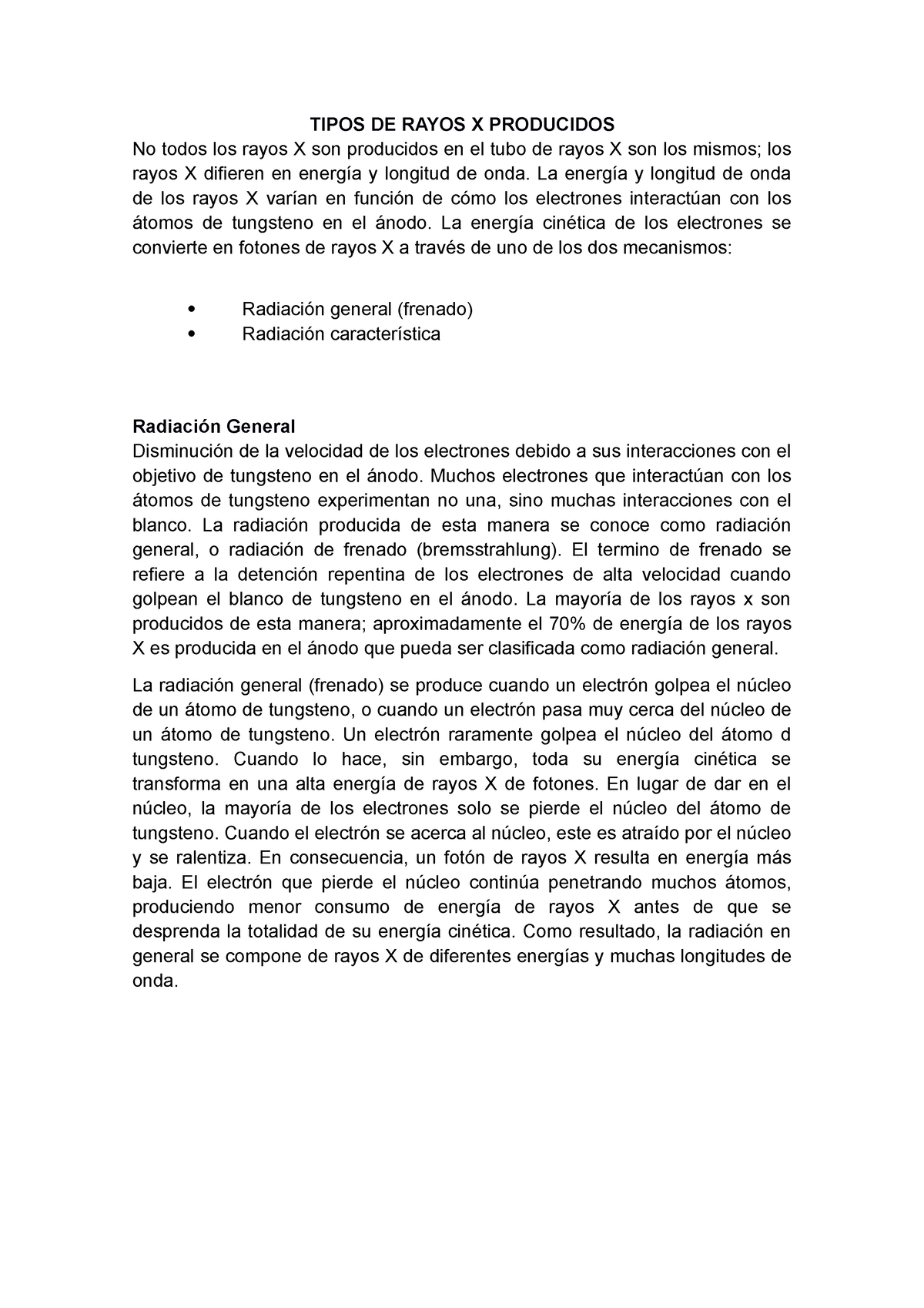 Documento 1 Imagenologia Primer Parcial Tipos De Rayos X Producidos