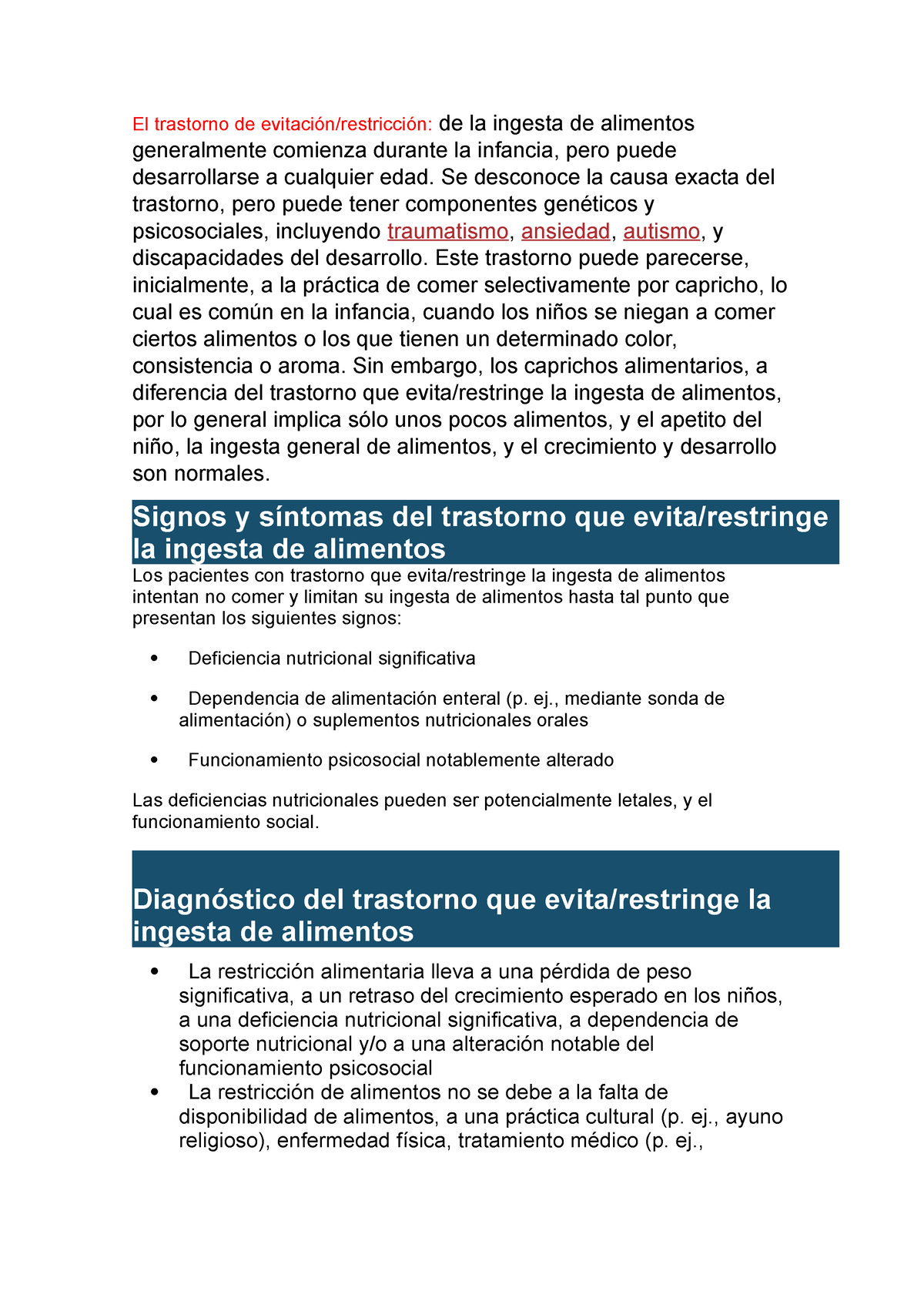 El Trastorno De Evitación Y Anorexia El Trastorno De Evitación