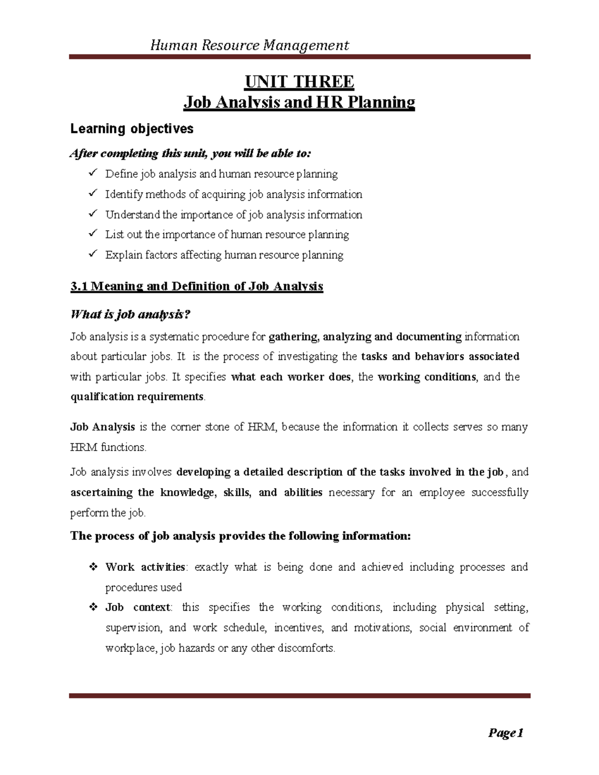 Hrm Chapter 3 Lecture Note Human Resource Management Page Unit Three