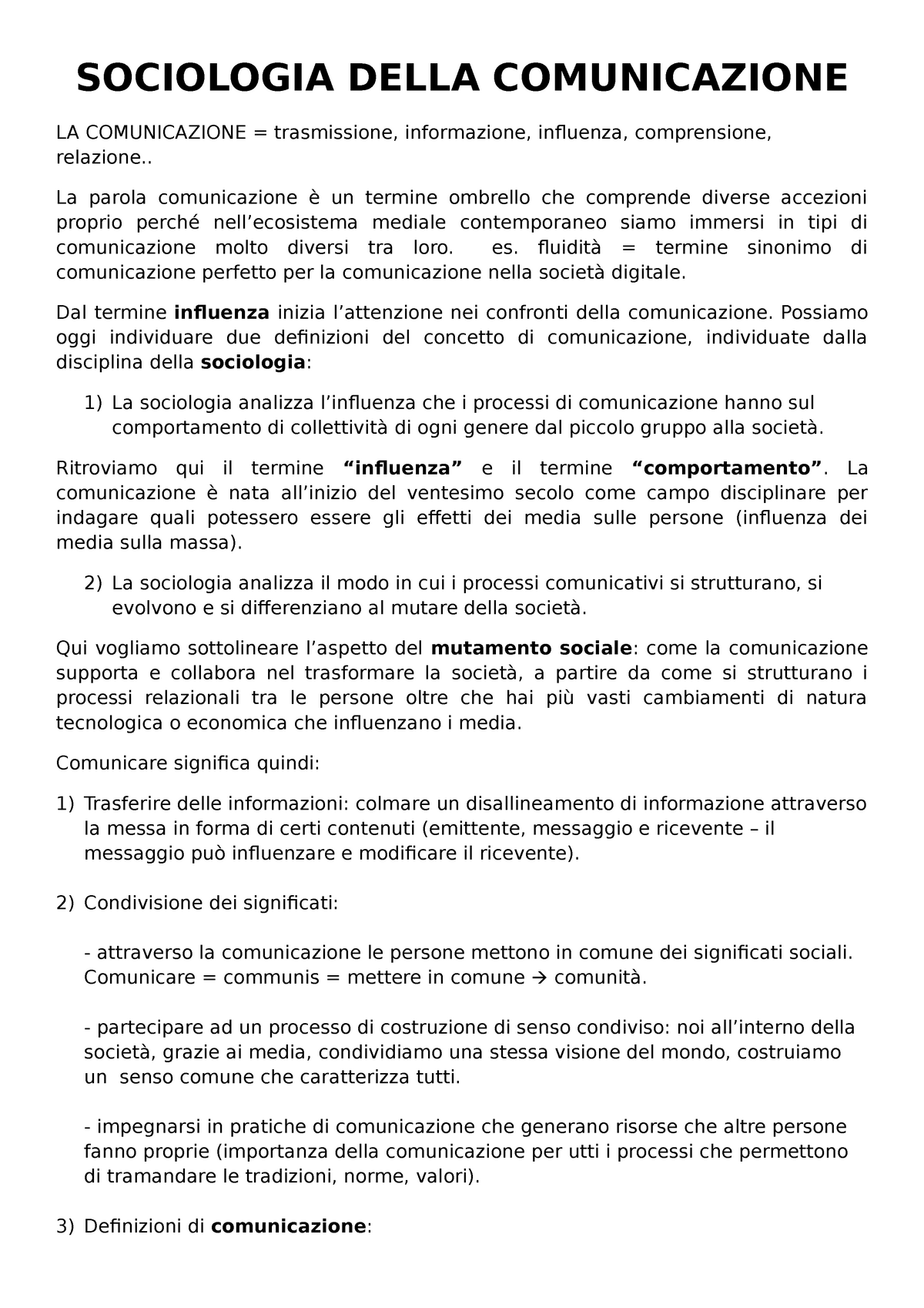 Appunti Sociologia Della Comunicazione Sociologia Della Comunicazione