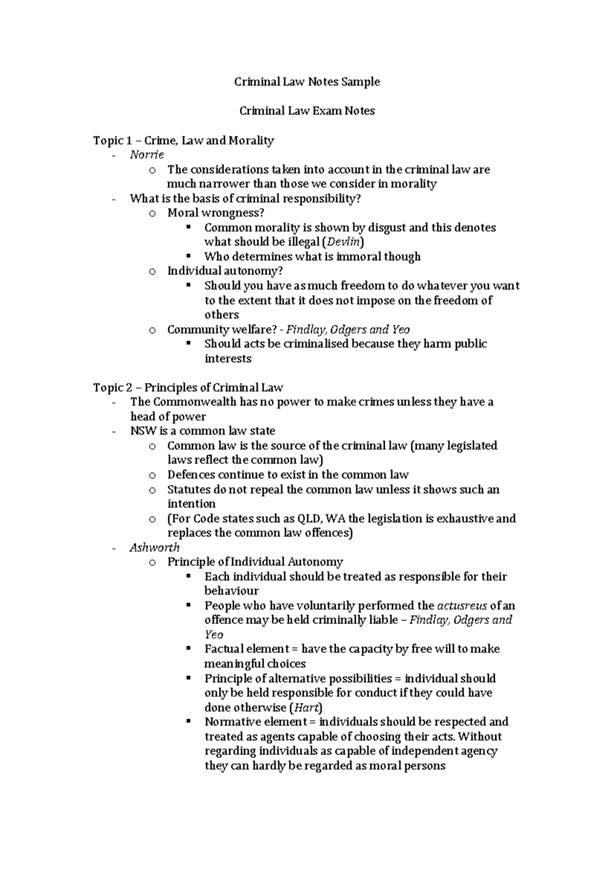 Crim Law Exam Notes Extra Criminal Law Notes Sample Criminal Law Exam