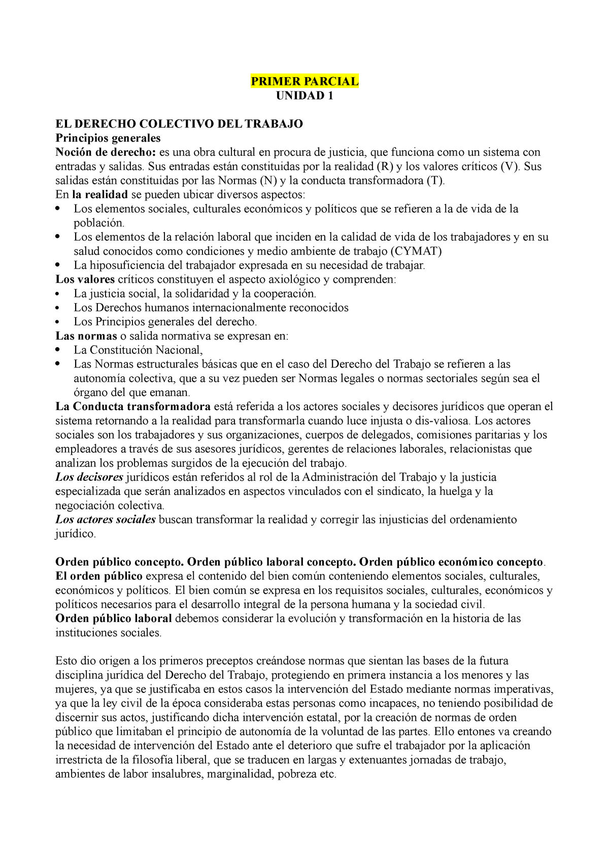 Resumen Derecho Laboral Lanus Primer Parcial Unidad 1 El Derecho