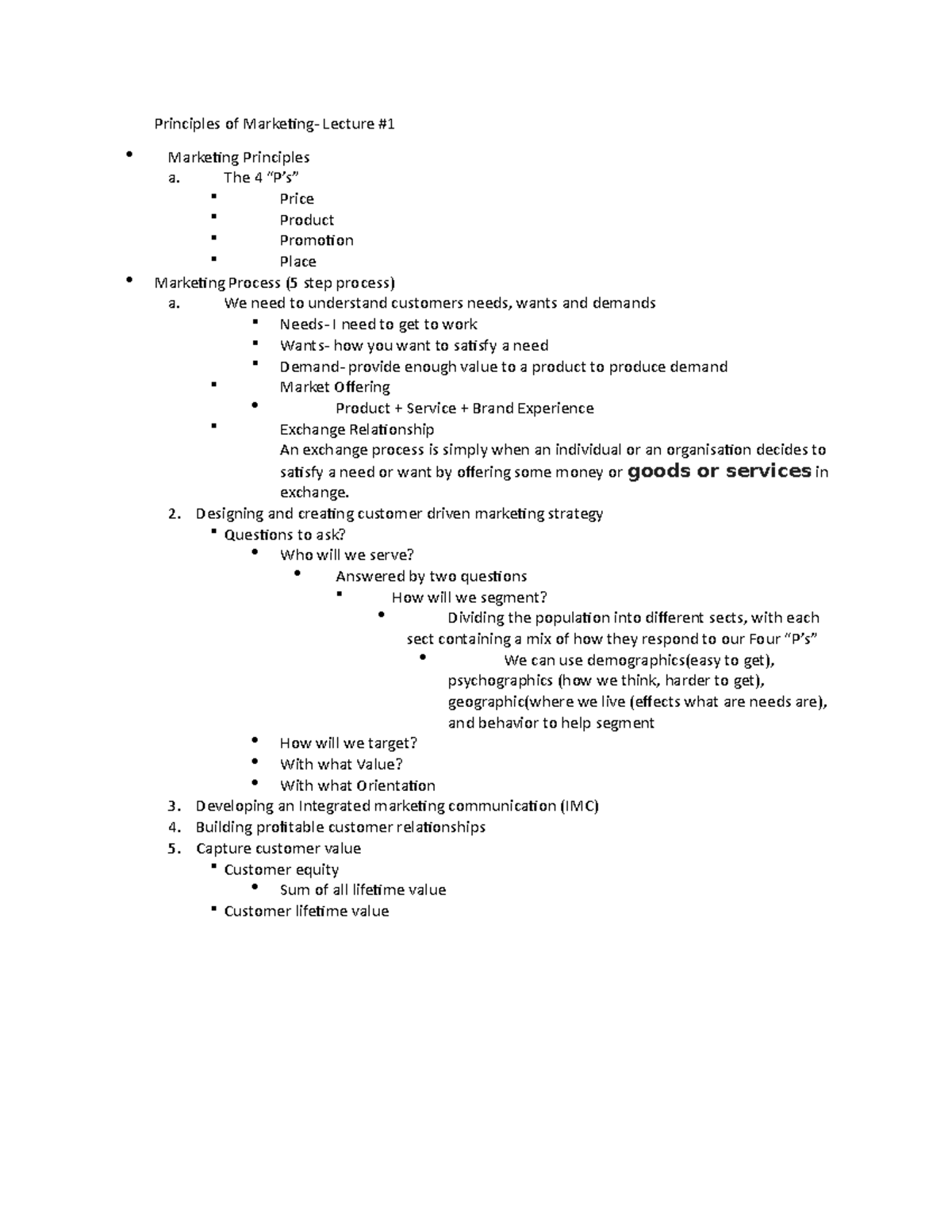 Lecture 1 Principles Of Marketing Lecture 1 Marketing Principles A