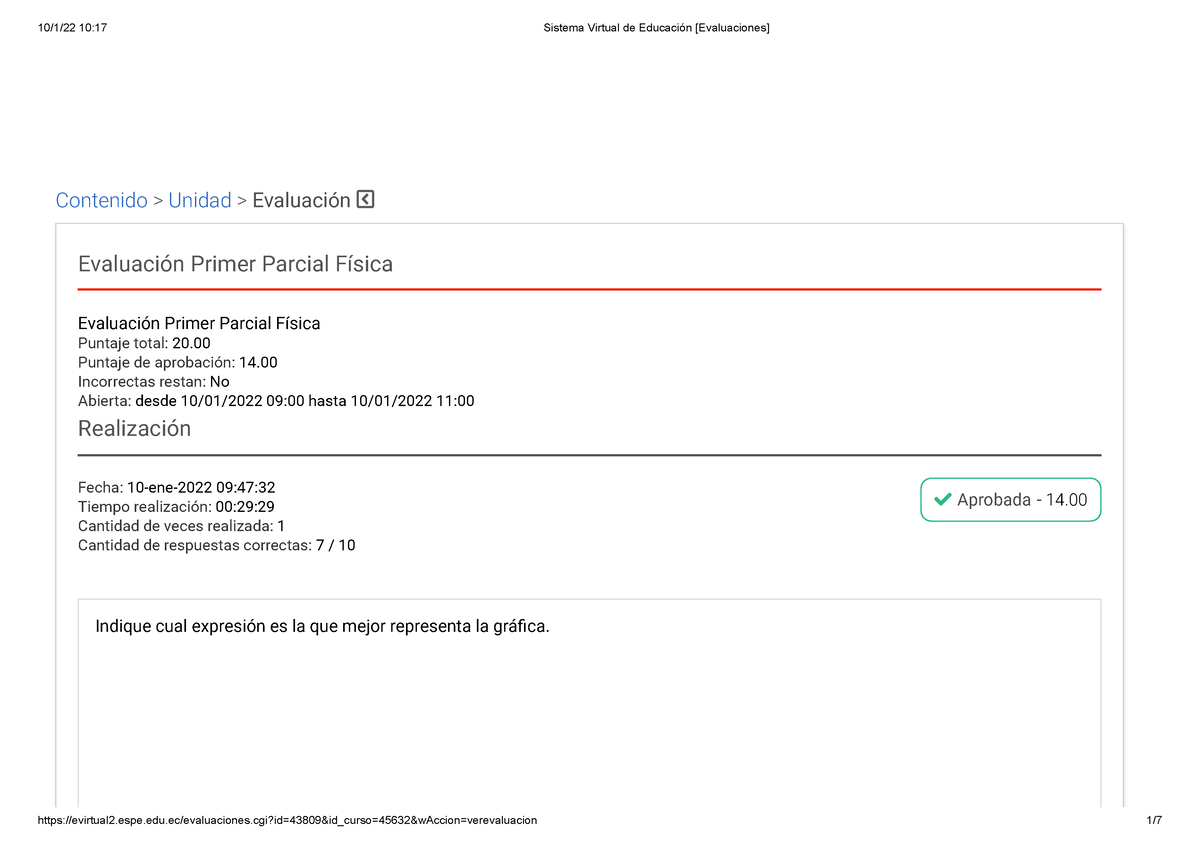 Fisica Prueba Parcial 1 Contenido Unidad Evaluación Fecha 10 Ene