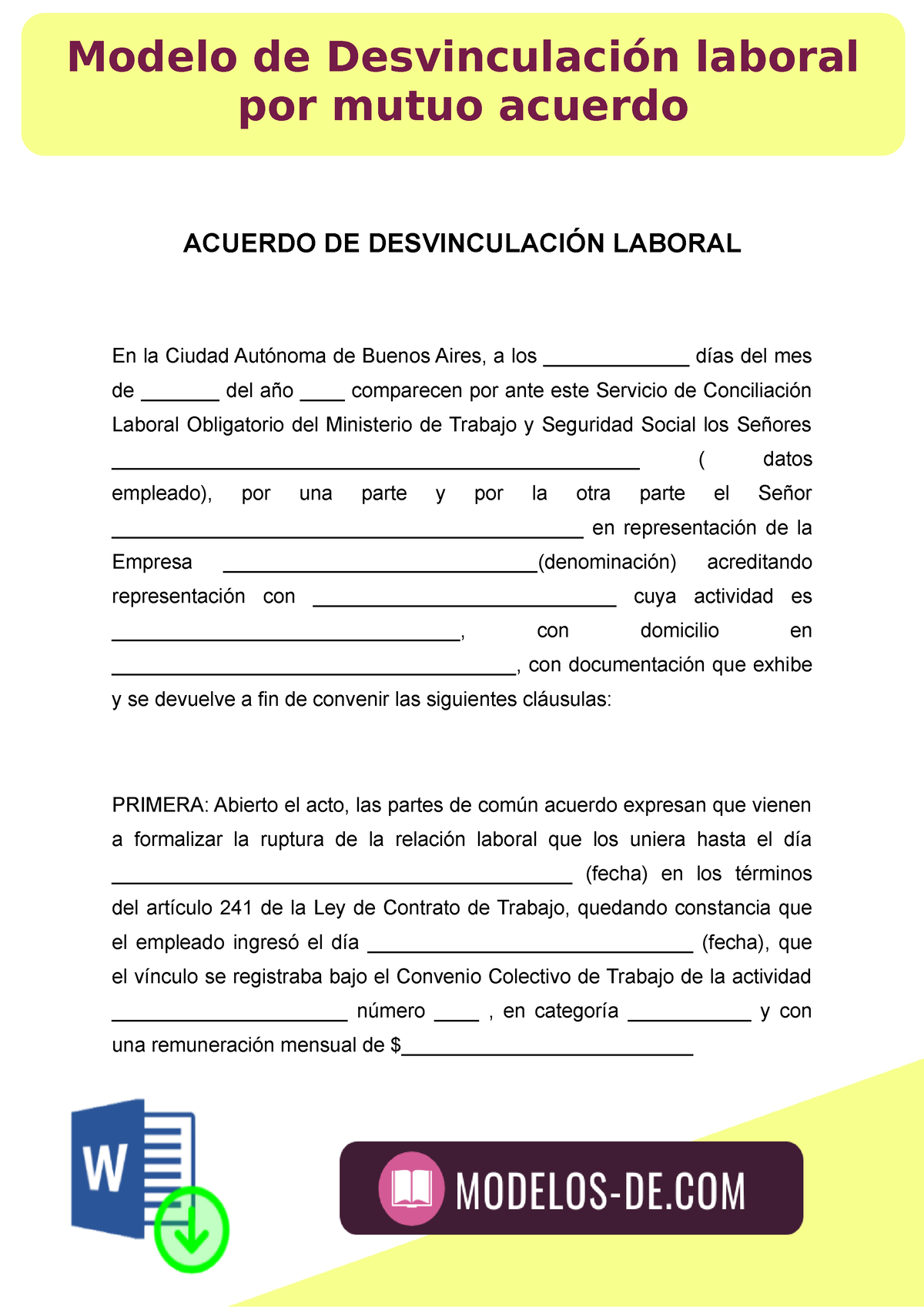 Arriba 77 Imagen Modelo De Mutuo Acuerdo De Desvinculación Laboral