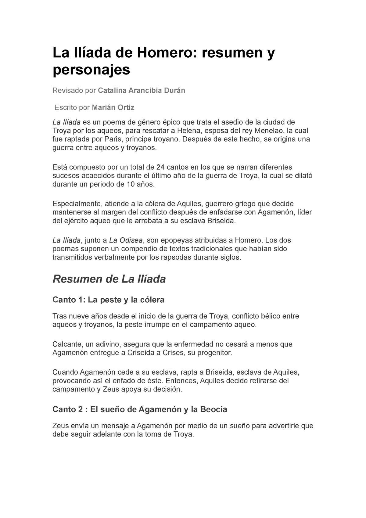 La Ilíada De Homero Tarea La Ilíada De Homero Resumen Y Personajes