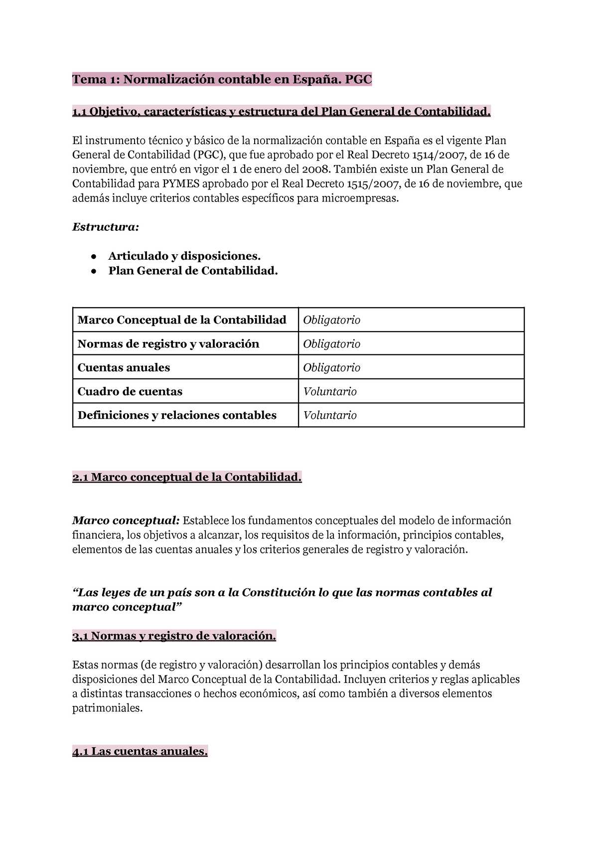 Contabilidad Financiera Tema 1 Normalización Contable En España Pgc