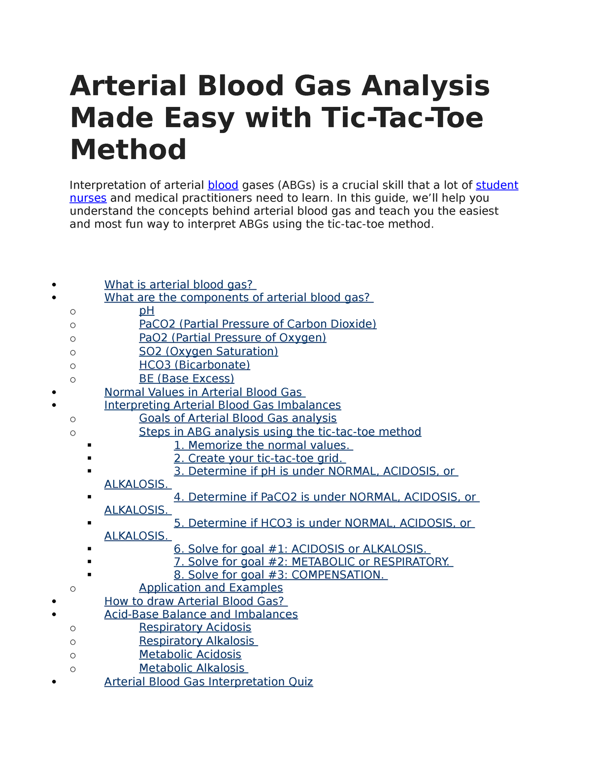 Easy Nursing Arterial Blood Gas Analysis Made Easy With Tic Tac Toe