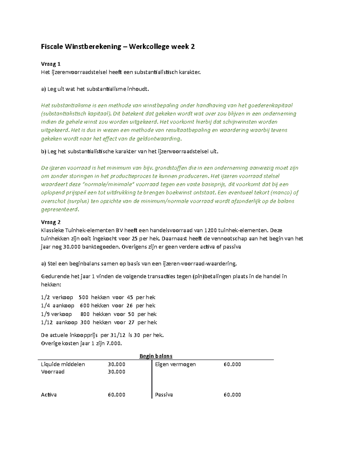 Opgaven Wc 2 Antwoorden Fiscale Winstberekening Werkcollege Week