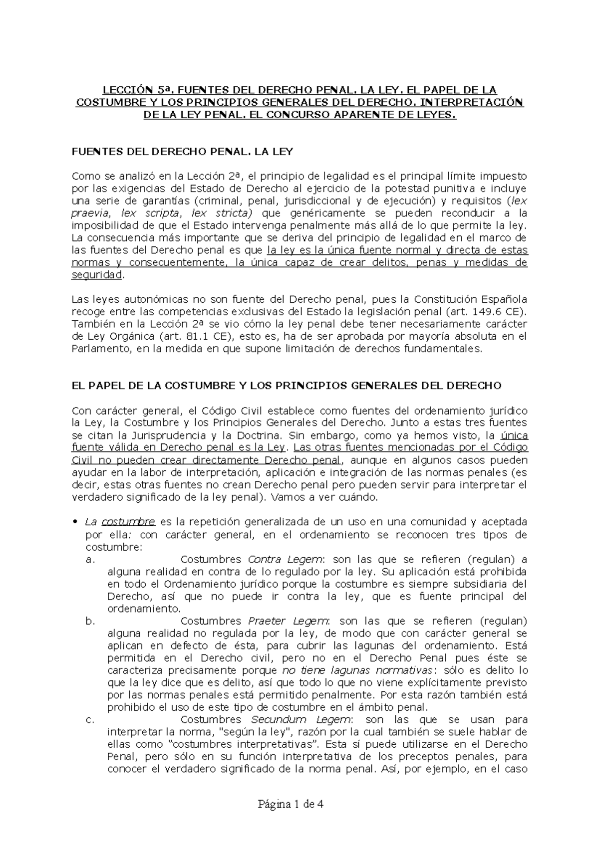 Lección 5 Intro Penal LecciÓn 5ª Fuentes Del Derecho Penal La Ley