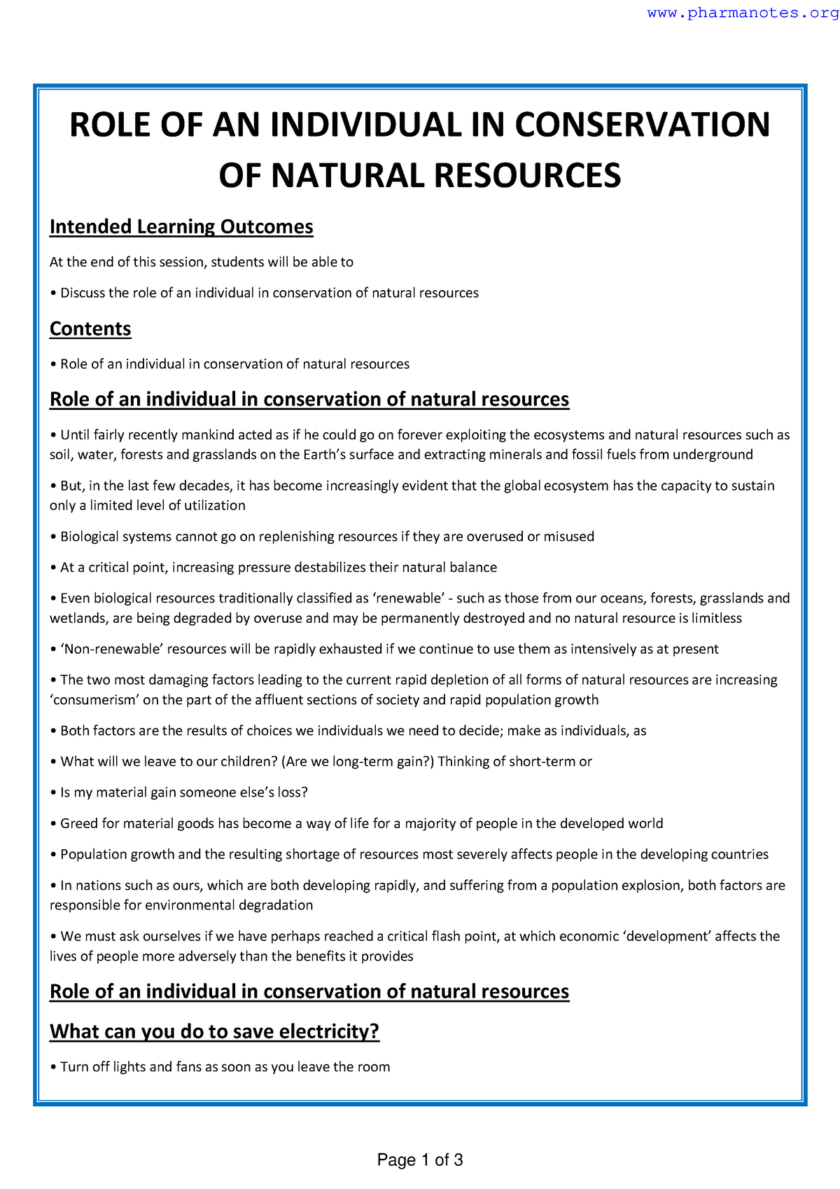 Role Of An Individual In Conservation Of Natural Resources Role Of An