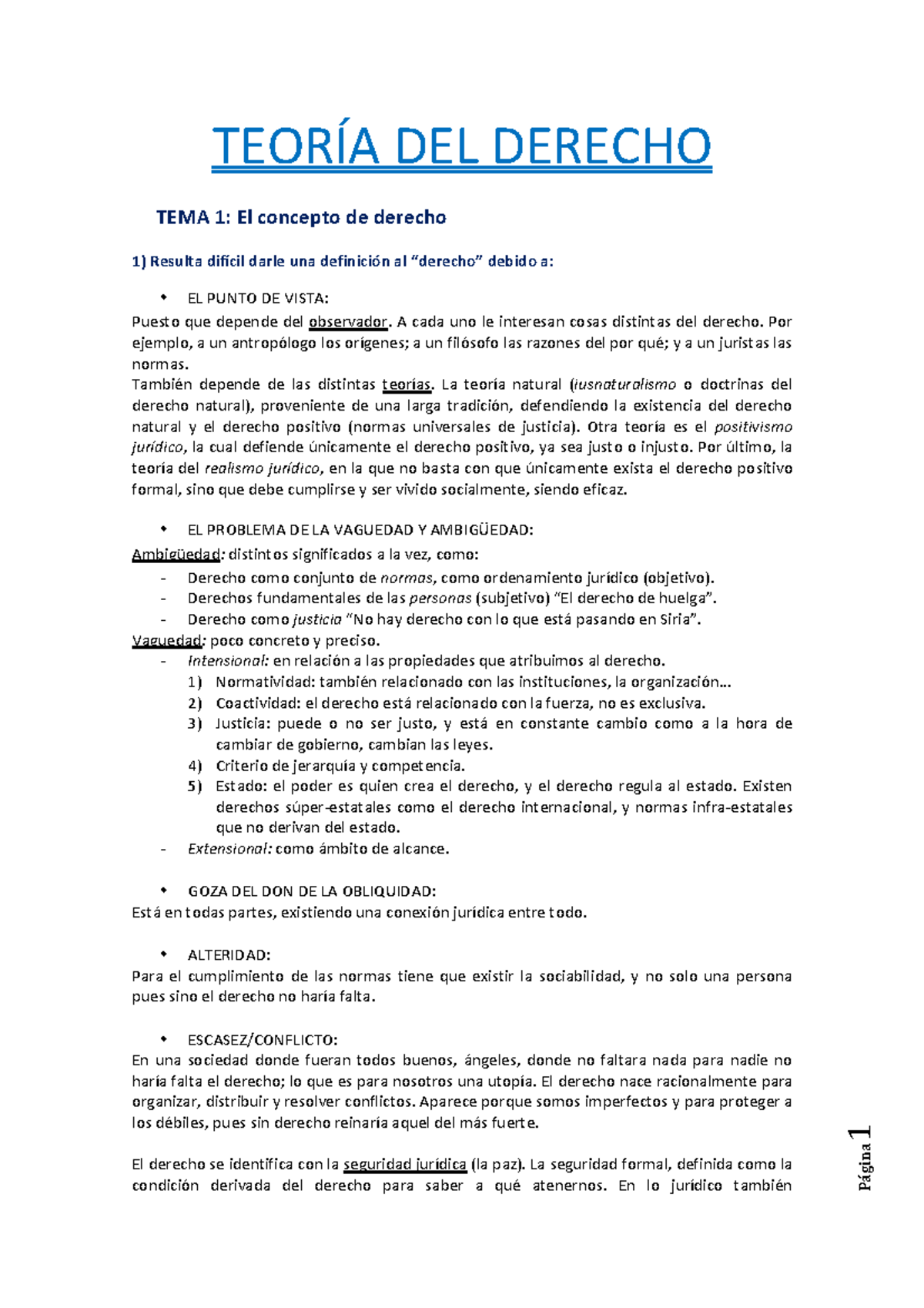 Apuntes Temas 1 2 Y 3 TeorÍa Del Derecho Tema 1 El Concepto De