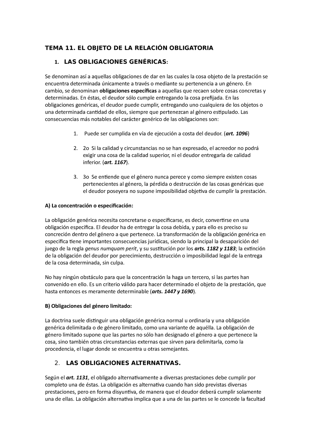 Tema 11 Oyc Apuntes Tema 11 El Objeto De La RelaciÓn Obligatoria 1