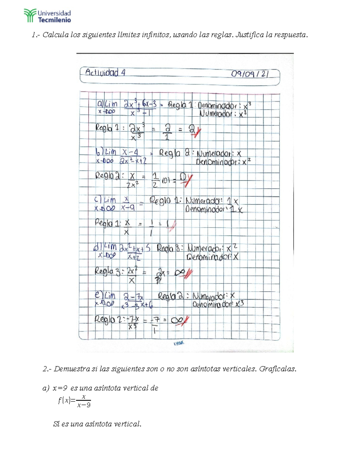 Actividad 4 Cálculo Diferencial 1 Calcula Los Siguientes Límites