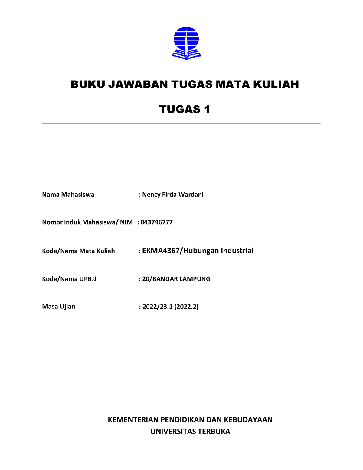 Bju Tmk Hi Tugas Buku Jawaban Tugas Mata Kuliah Tugas 1 Nama