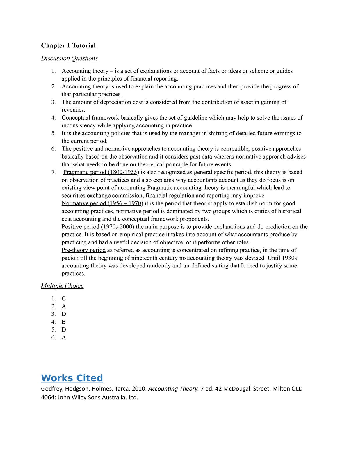 Chapter 1 Tutorial 1acc 301 Auditing And Assurance Services Studocu