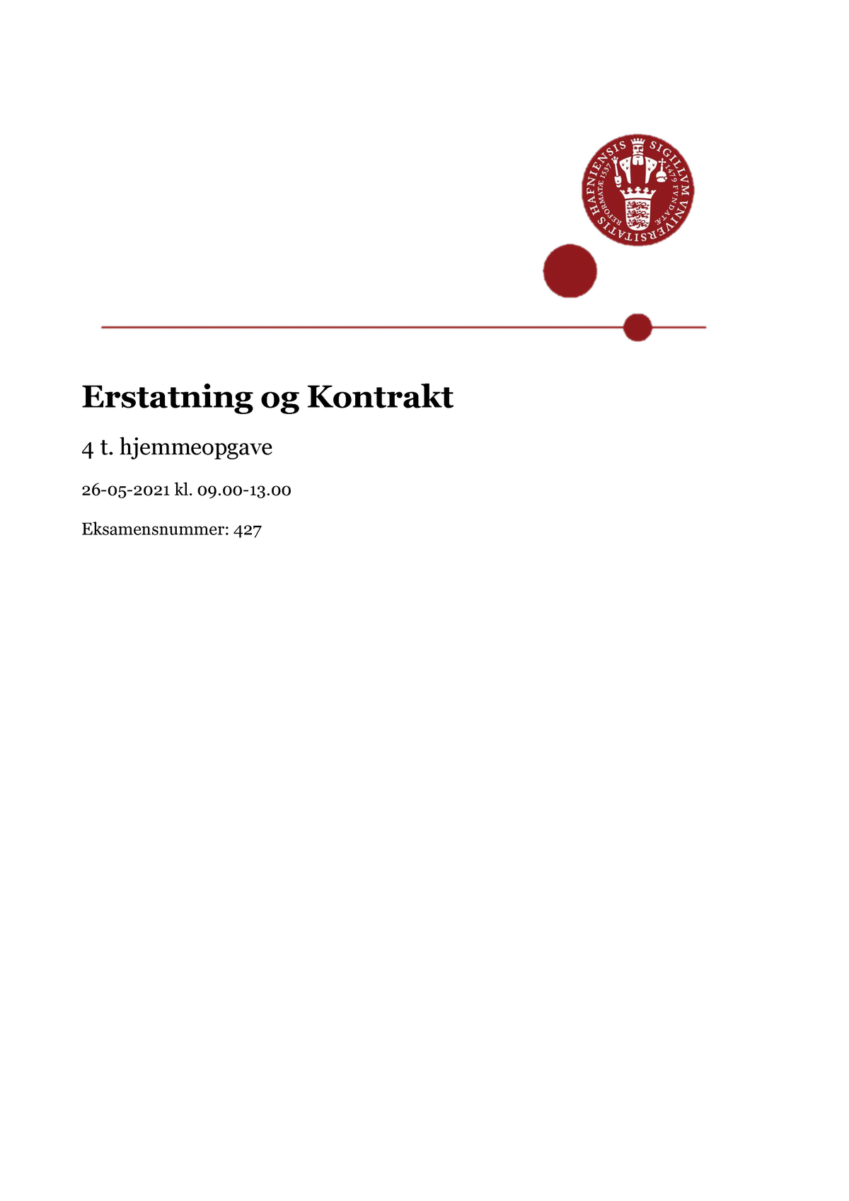 Erstatning Og Kontrakt Eksamen Erstatning Og Kontrakt 4 T