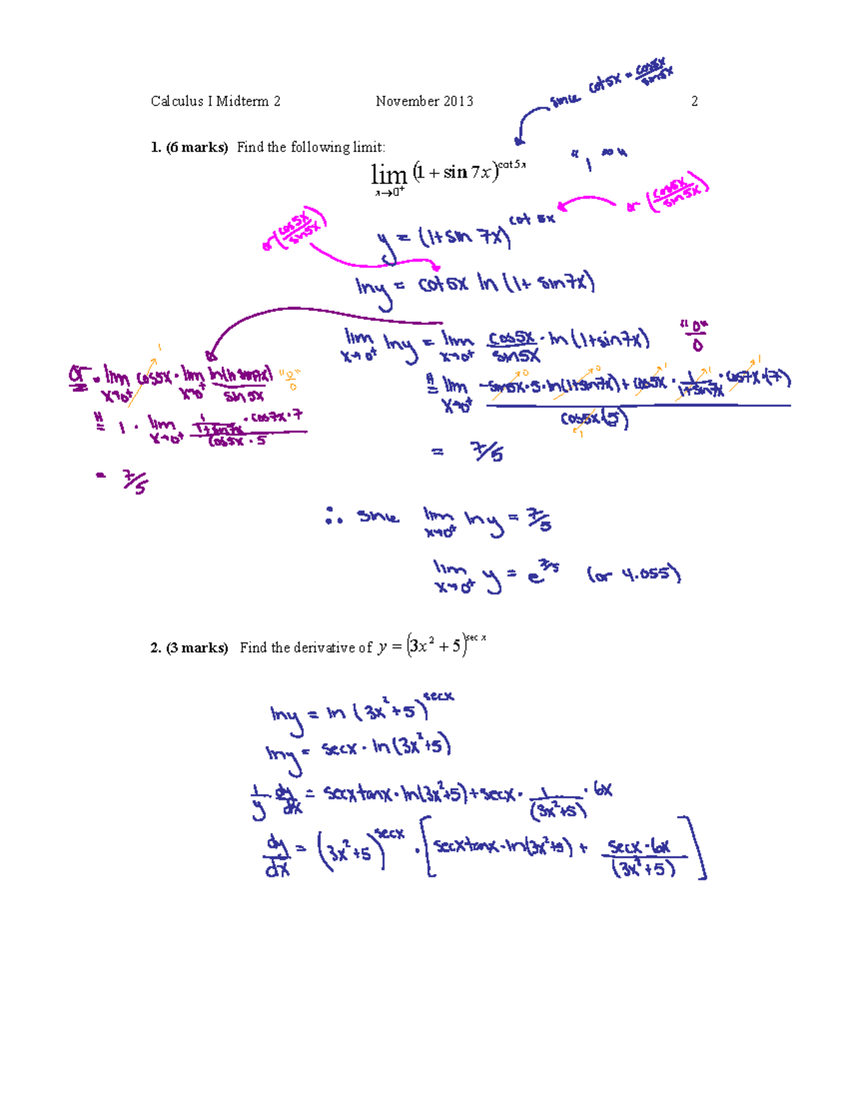 Exam 2013 Questions And Answers Midterm 2 Calculus I Midterm 2