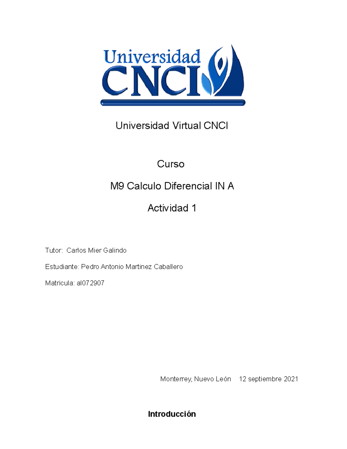 Actividad 1 Calculo Diferencial Universidad Virtual Cnci Curso M9