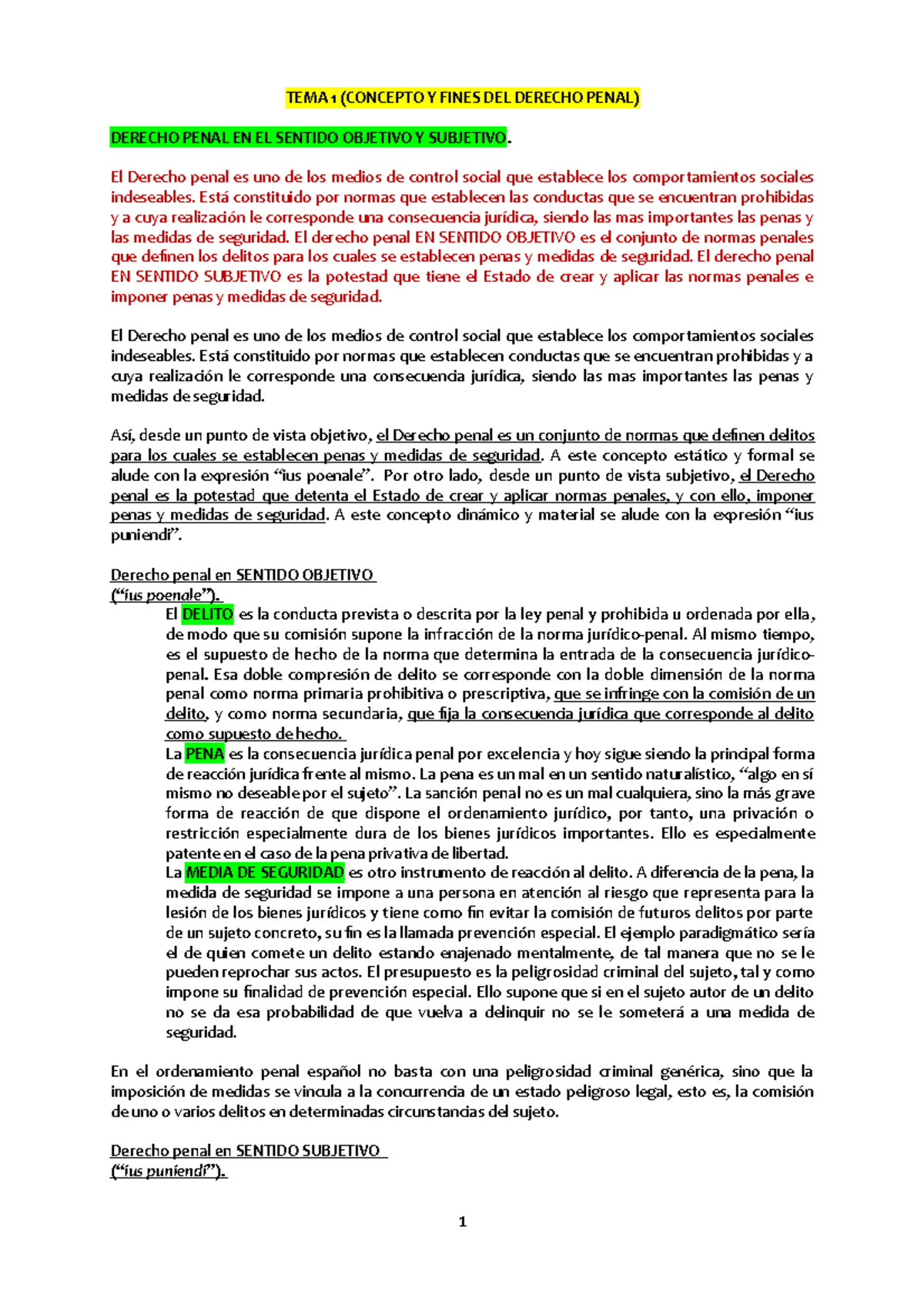 Apuntes De Derecho Penal Tema 1 Concepto Y Fines Del Derecho Penal