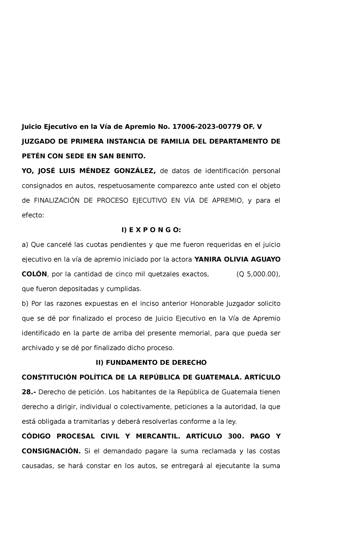 2023 Excepcion Parcial De Pago Juicio Ejecutivo En La Vía De Apremio