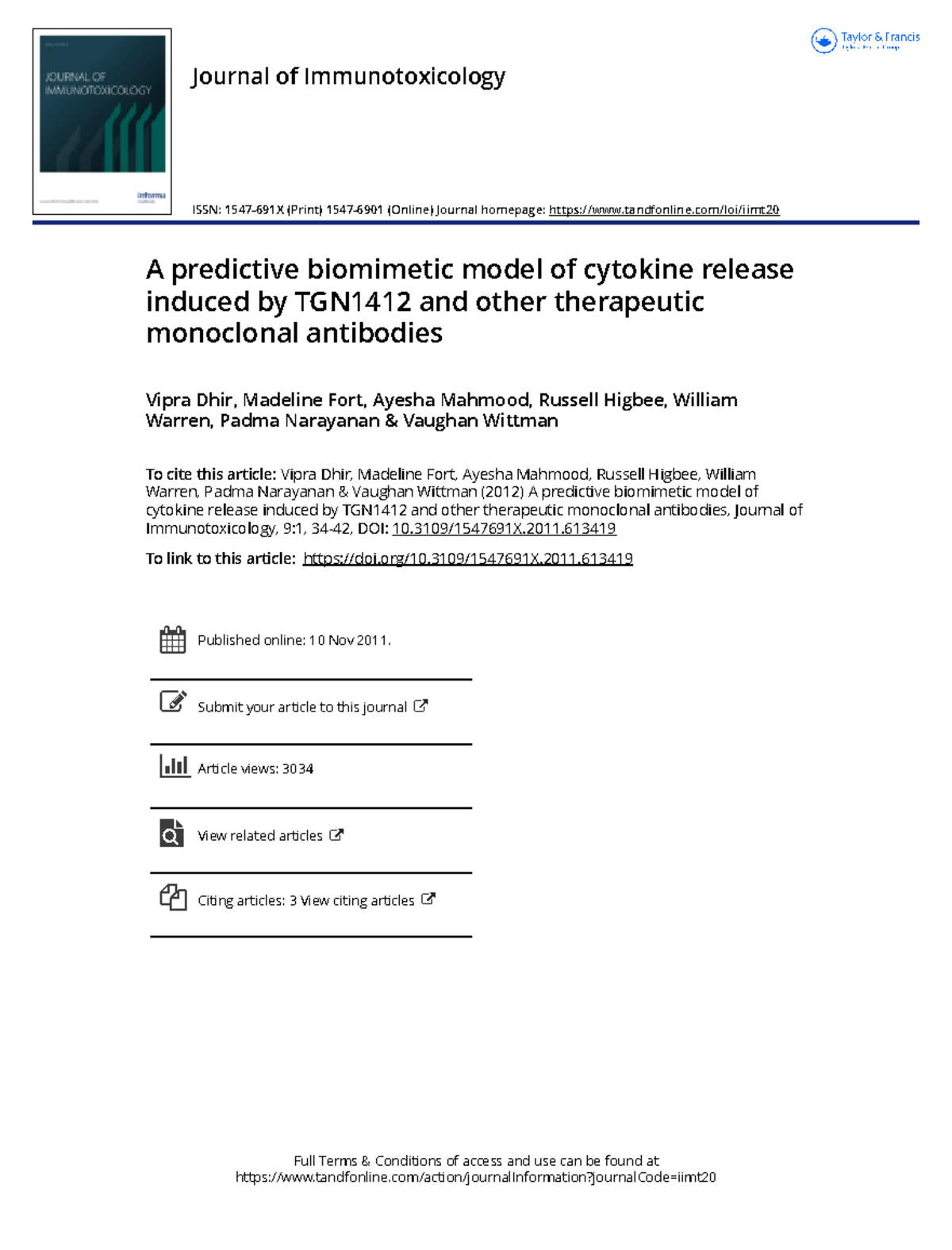 A Predictive Biomimetic Model Of Cytokine Release Induced By Tgn1412