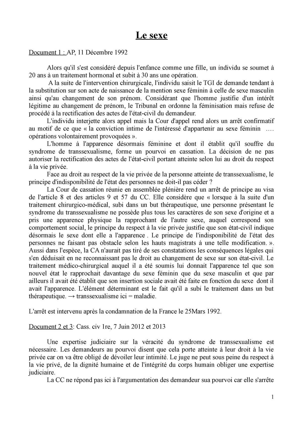 Td 6 Le Sexe Le Sexe Document 1 Ap 11 Décembre 1992 Alors Quil S