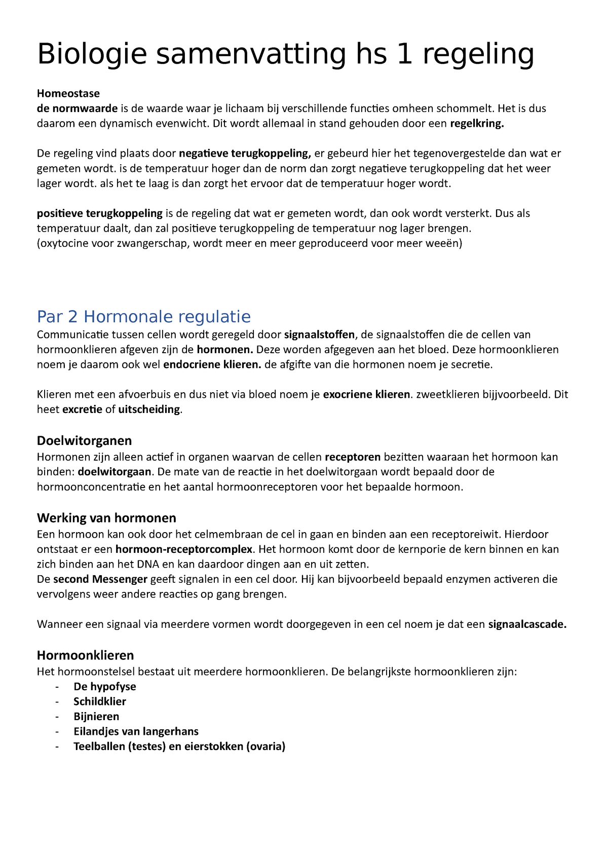 Vwo 5 Biologie Samenvatting Thema 1 Regeling Biologie Studeersnel