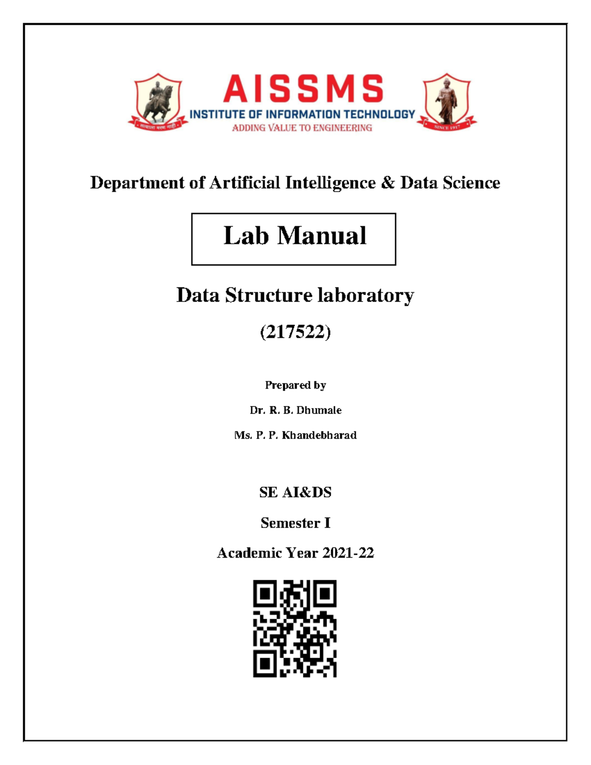 Lab Manual Data Structure Lab Lab Manual Department Of Artificial