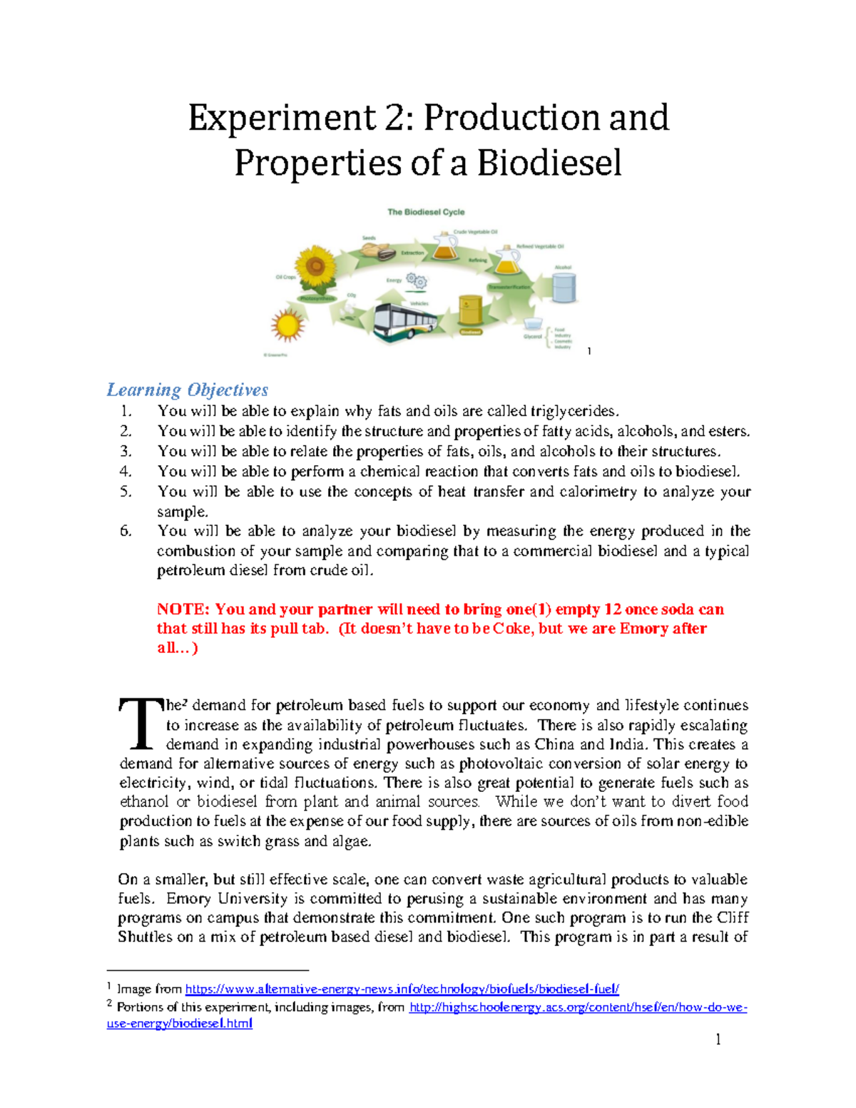 Exp 2 Biodiesel F23 Introduction Experiment 2 Production And