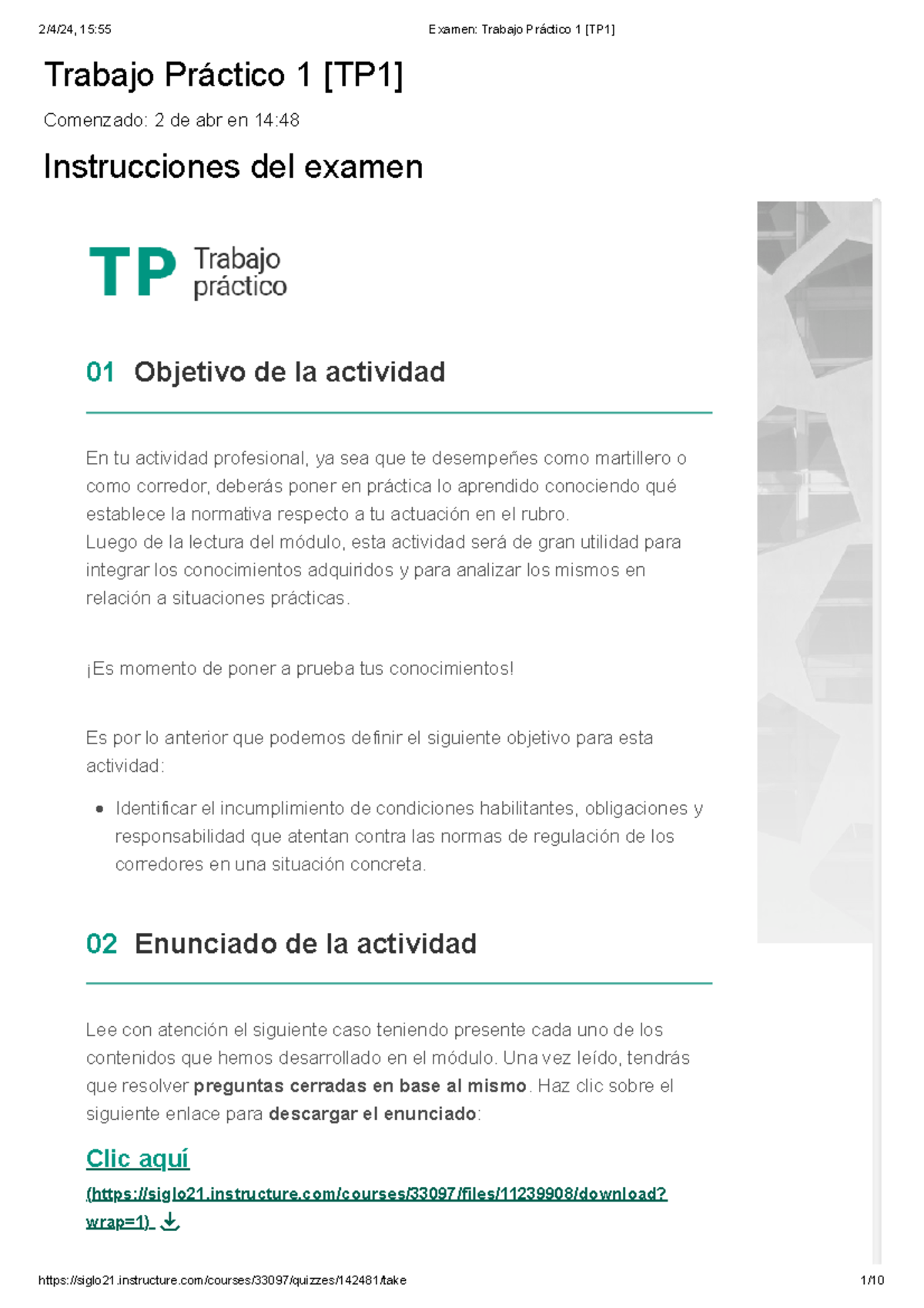 Examen Trabajo Práctico 1 Tp1 Trabajo Práctico 1 Tp1 Comenzado 2