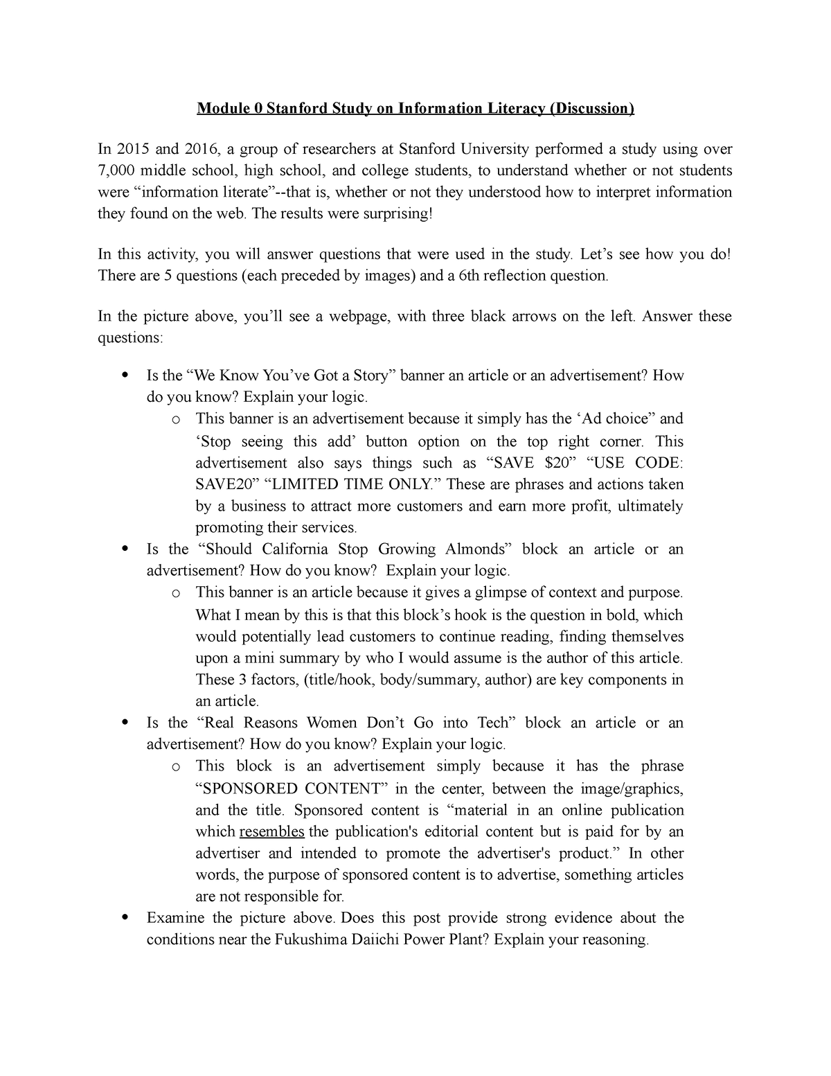 Module 0 Stanford Study On Information Literacy The Results Were