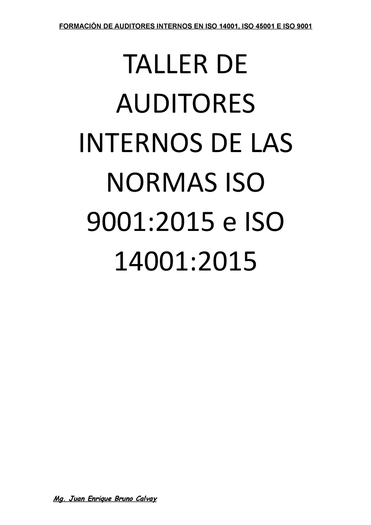 Taller No Co FormaciÓn De Auditores Internos En Iso 14001 Iso 45001