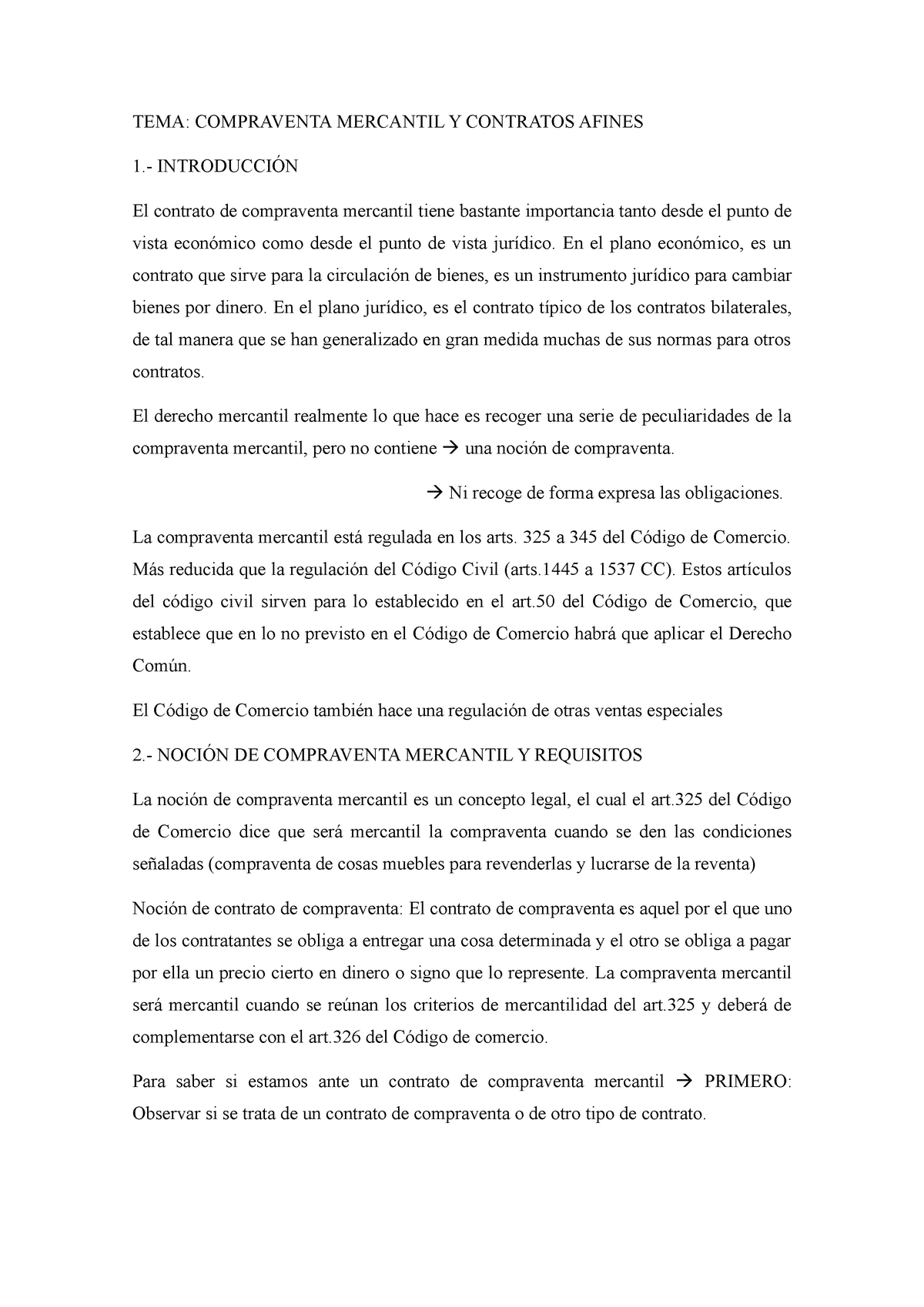 Estudio Tema 2 Mercantil Tema Compraventa Mercantil Y Contratos