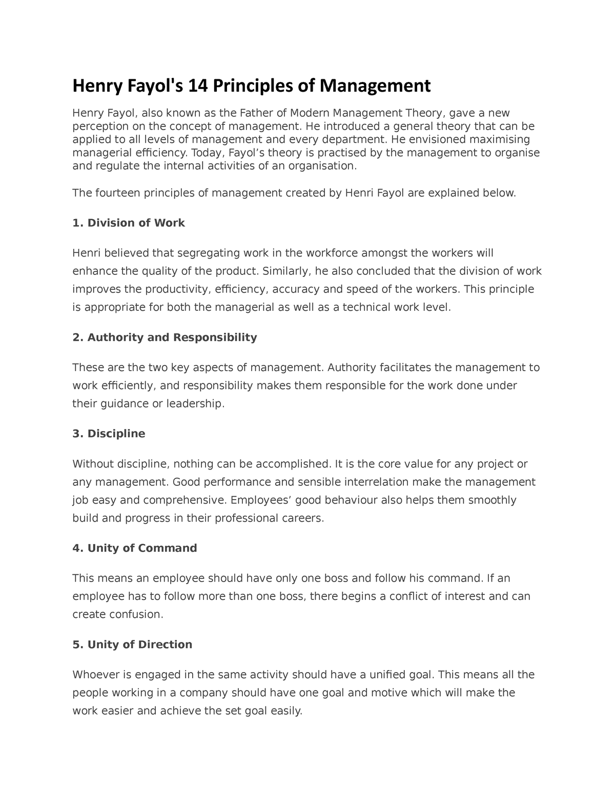 Henry Fayols 14 Principles Of Management Henry Fayols 14 Principles