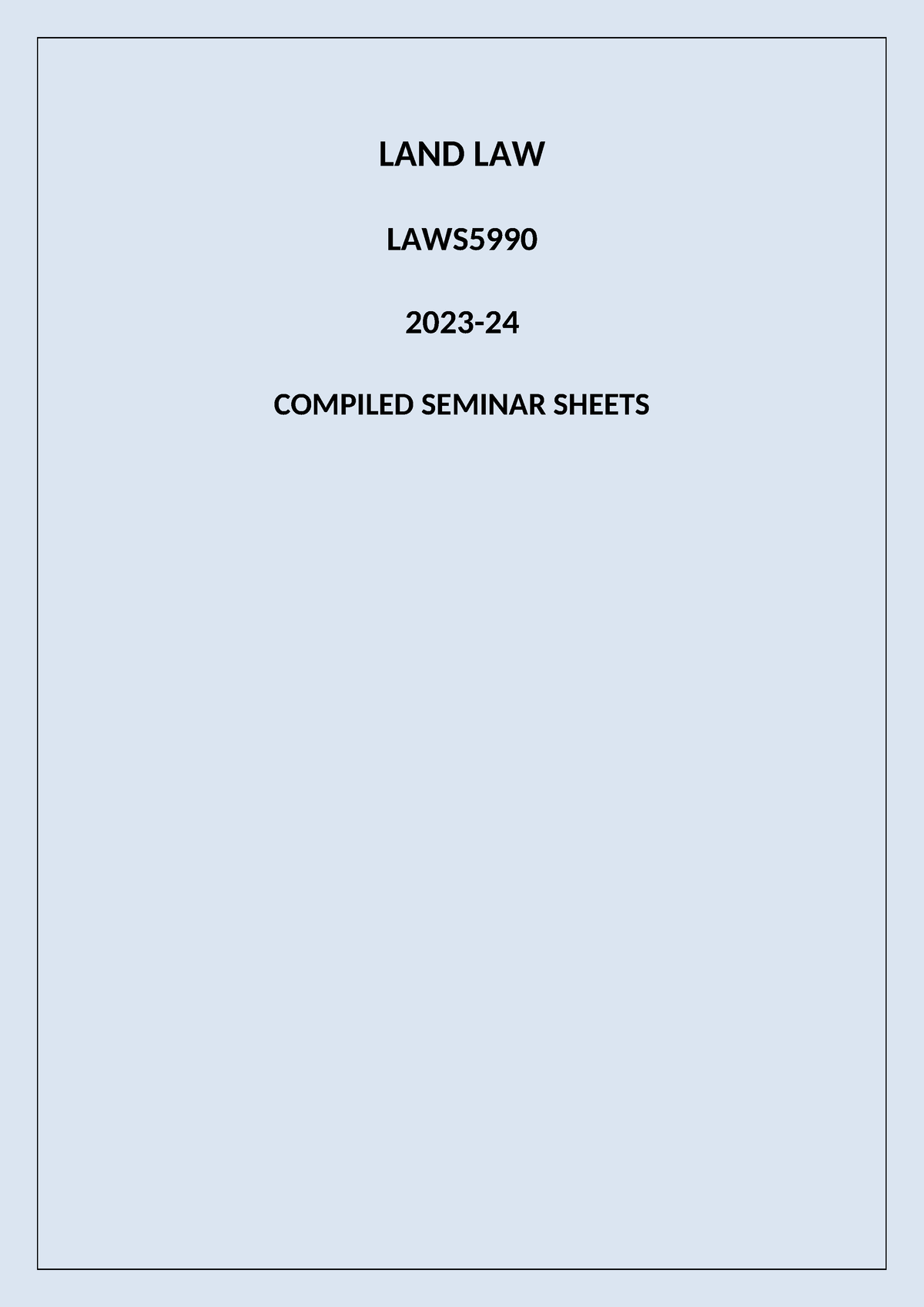 Land Law Seminar Sheets 23 24 Land Law Laws 2023 Compiled Seminar