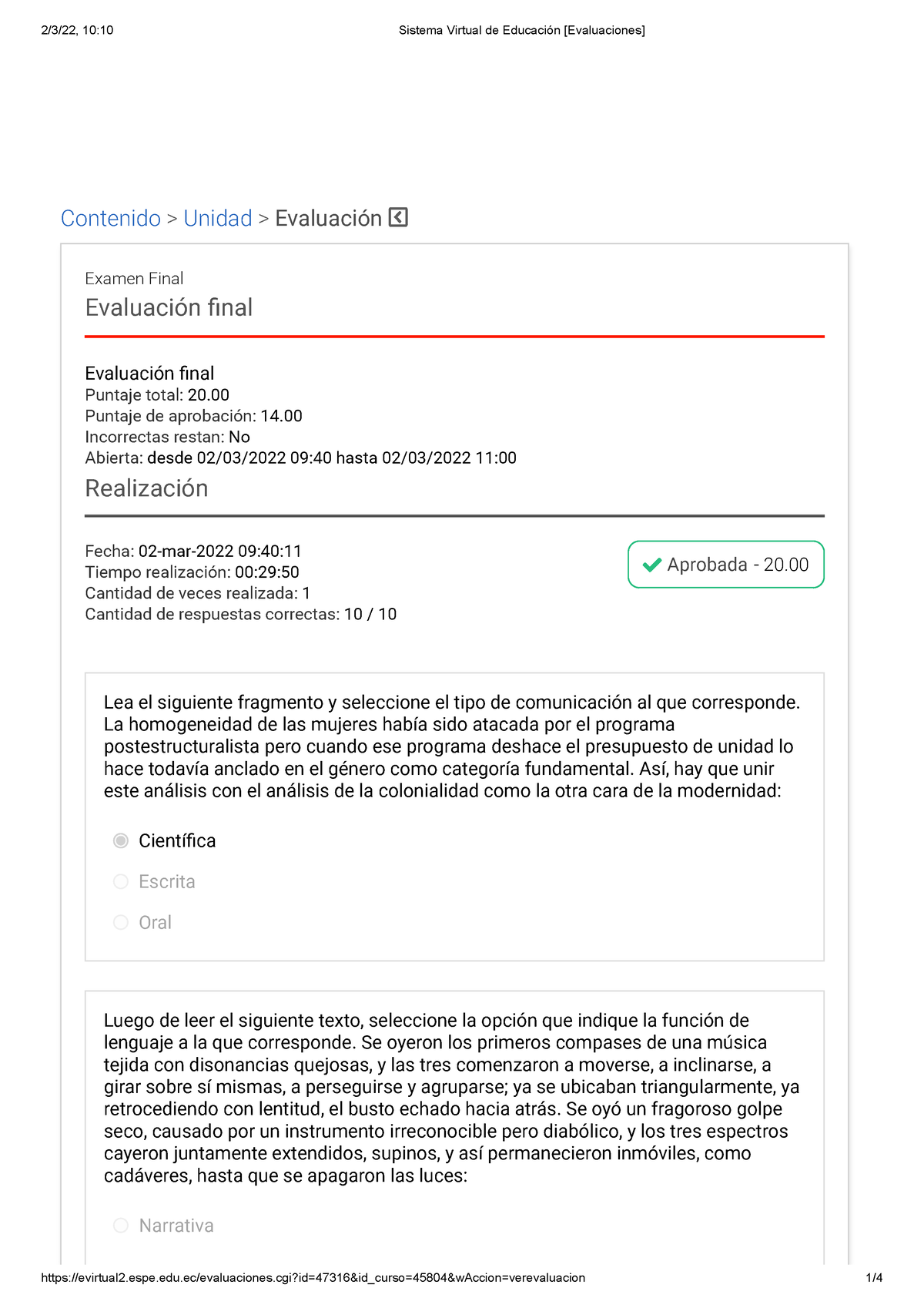 Coe Final Prueba De Coe Contenido Unidad Evaluación Fecha 02