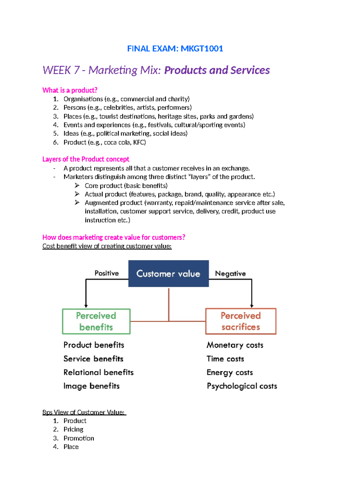 Final Exam Mkgt1001 Final Exam Mkgt Week 7 Marketing Mix