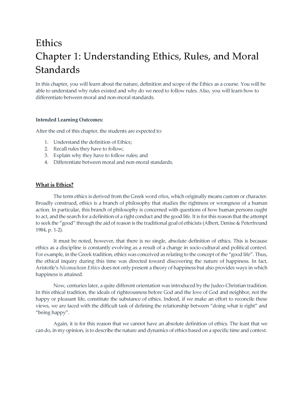 Ethics Chapter Key Concepts Ethics Chapter 1 Understanding Ethics