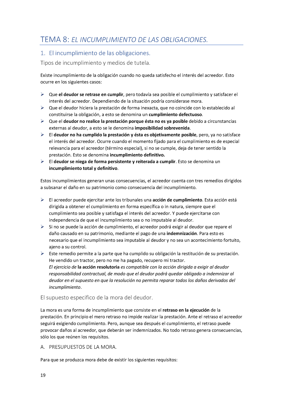 Tema 8 Derecho Civil Tema 8 I El Incumplimiento De Las Obligaciones