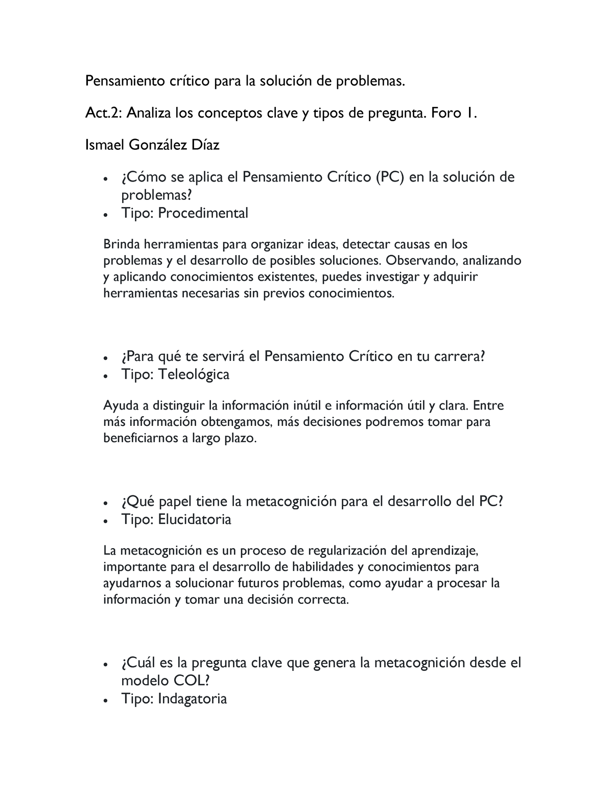 Analiza Los Conceptos Clave Y Tipos De Pregunta Pensamiento Crítico