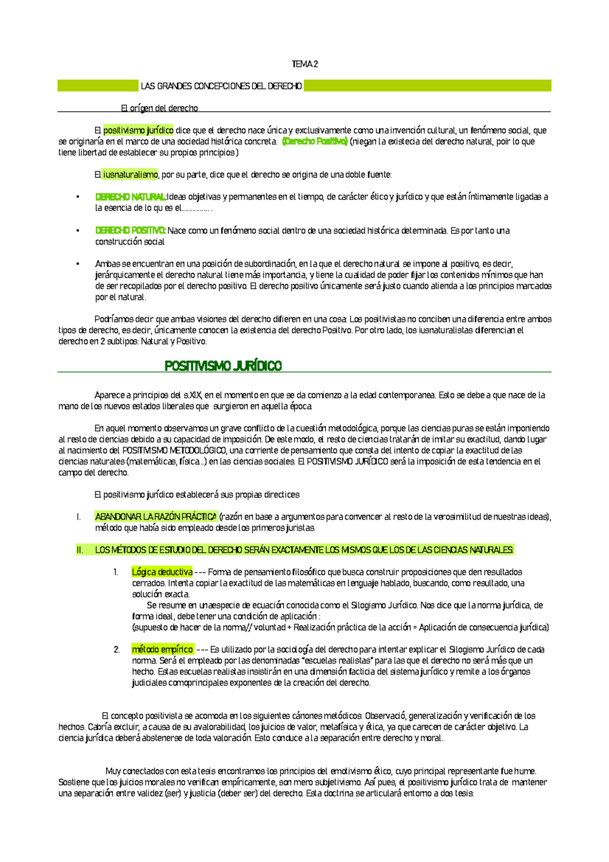 Apuntes Iusnaturalismo Y Positivismo Jurídico Teoría Tema 2 Las