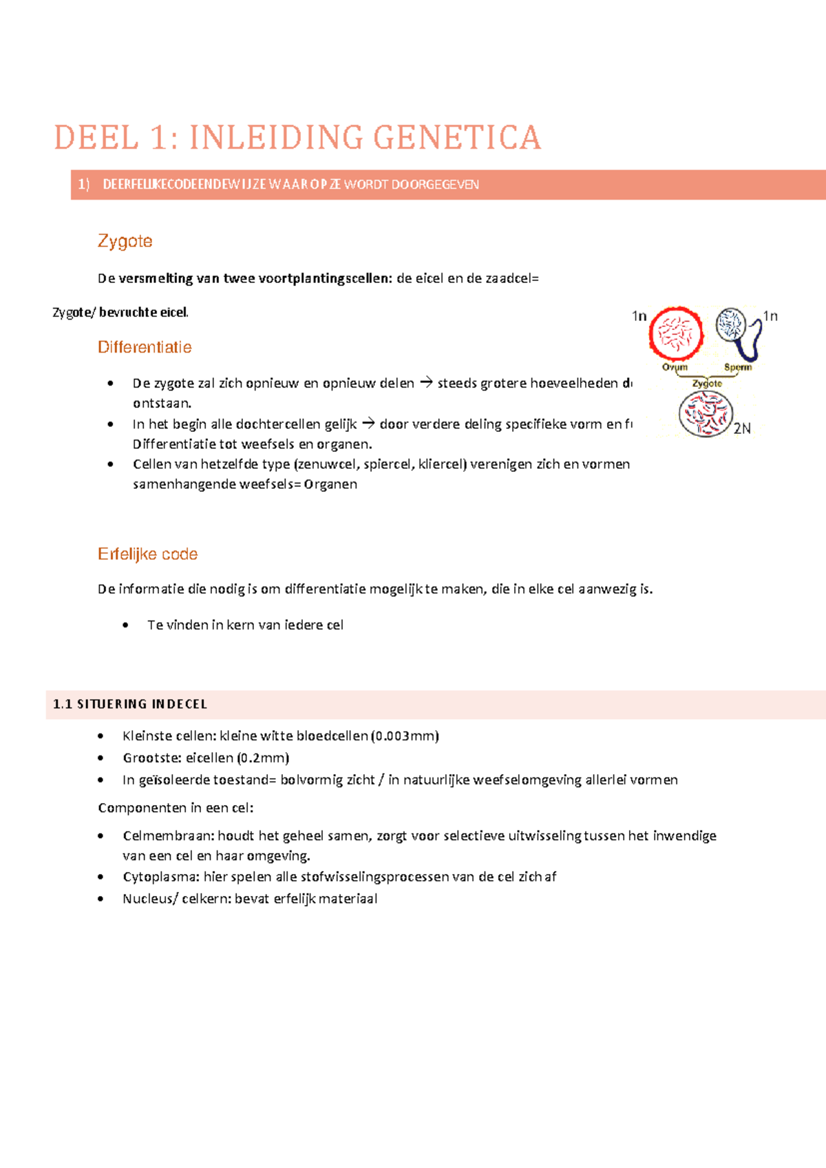 Inleiding Genetica En Neurowetenschappen Samenvatting Deel 1