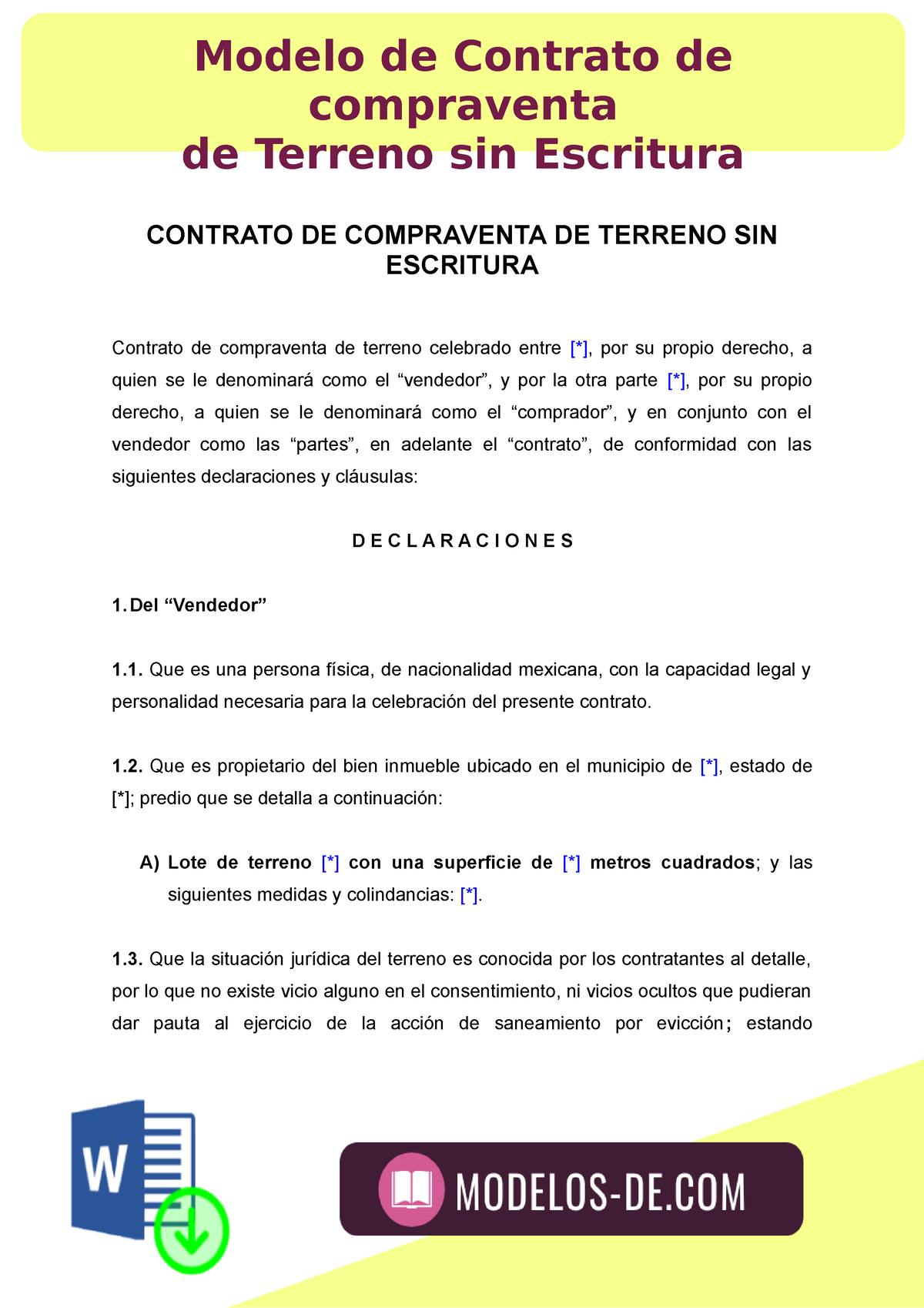 Modelo De Contrato Compraventa Terreno Sin Escritura Contrato De