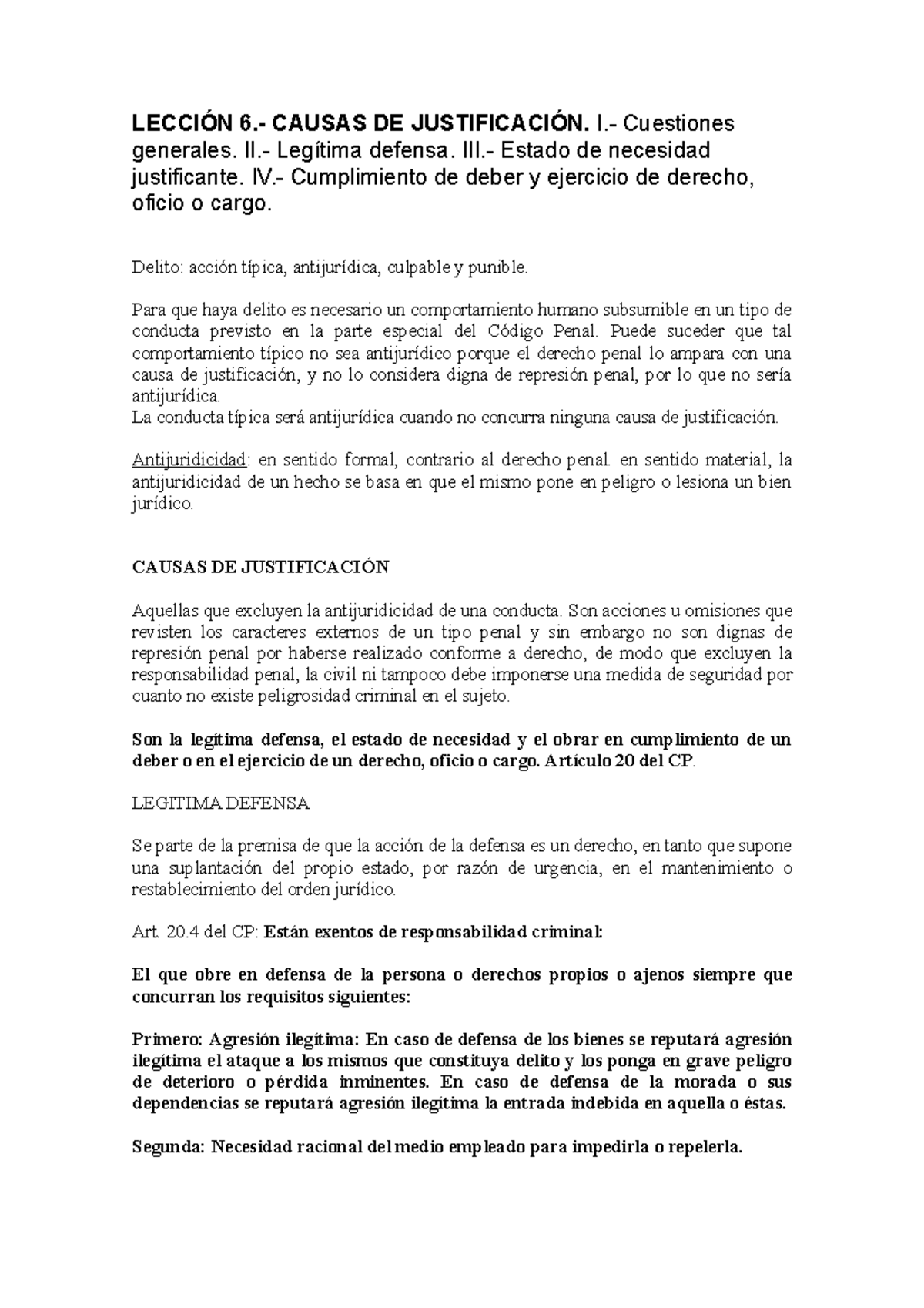 Tema 6 Dp Apuntes Tema 6 Derecho Penal LecciÓn 6 Causas De