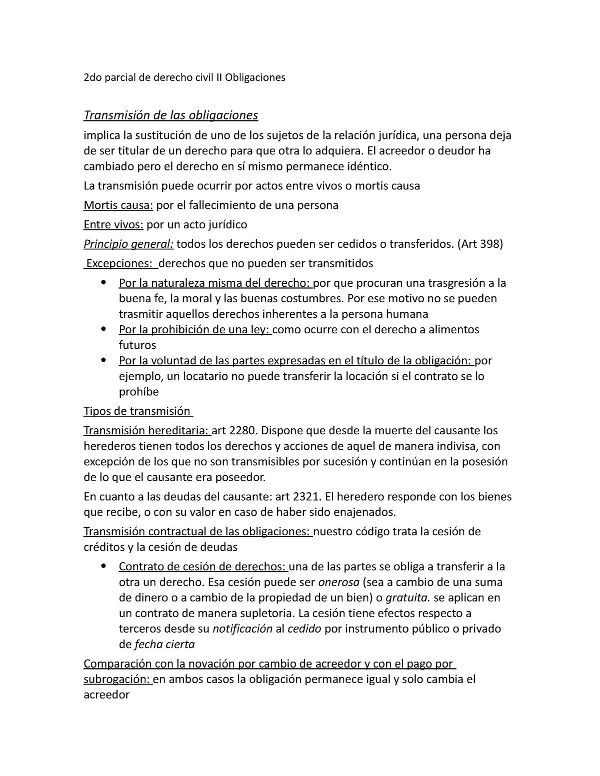 2do Parcial De Derecho Civil Ii Obligaciones Derecho Civil Ii Unlam