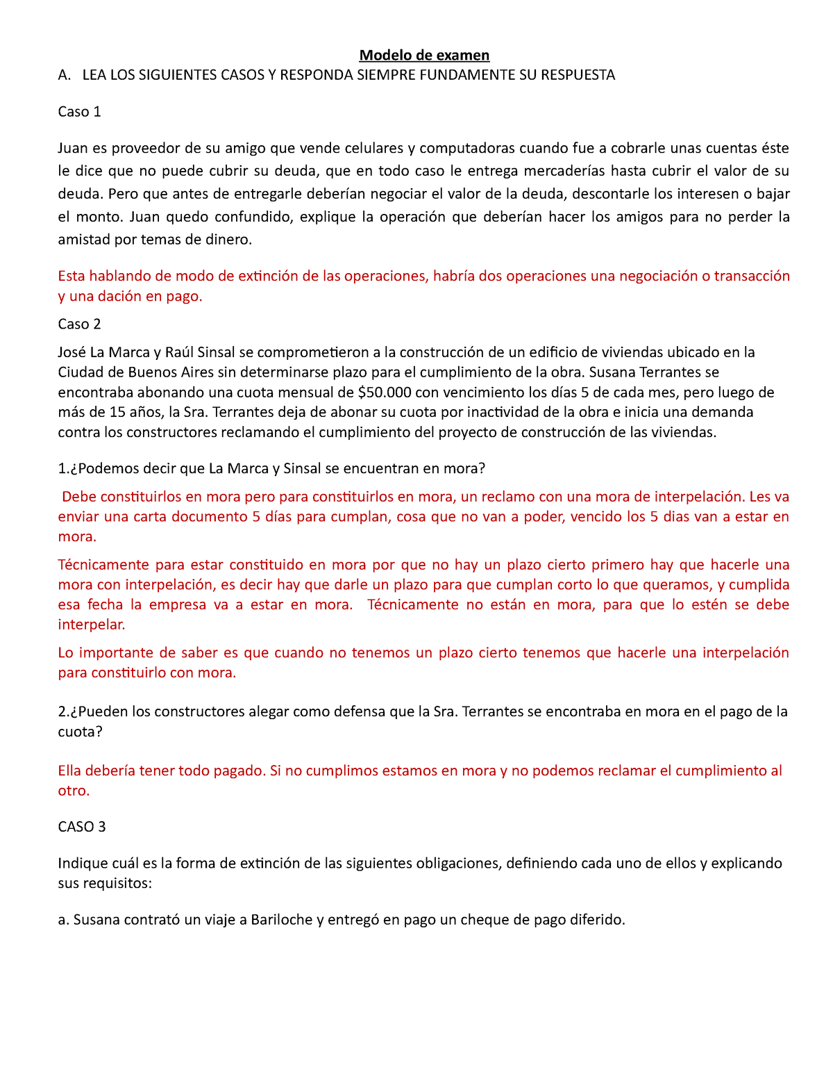 Modelo De Examen Obligaciones Y Contratos Año 2021 Modelo De Examen A