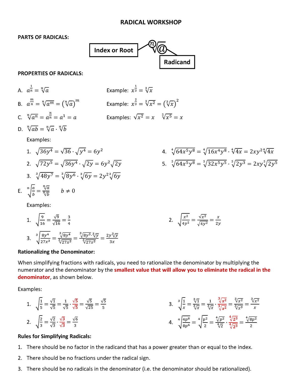 Algebra And Plane And Spherical Trigonometry Properties Of Radicals